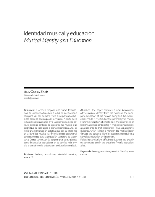 (PDF) Musical Identity and Education