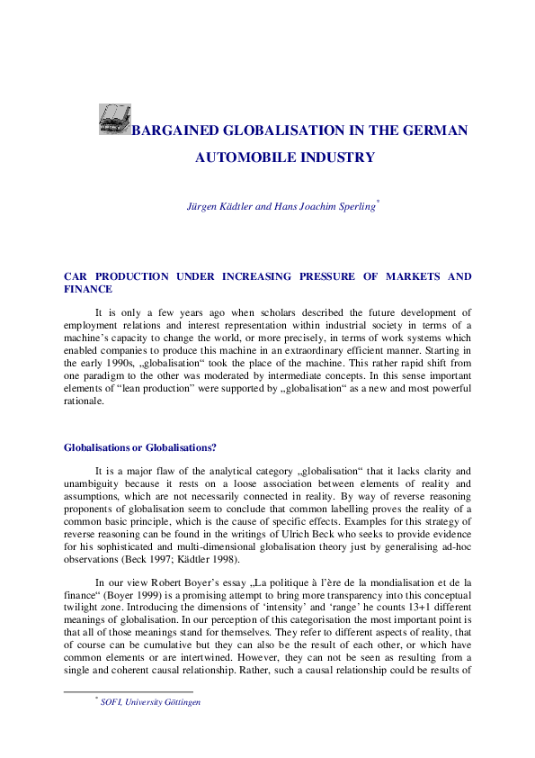 (PDF) Bargained Globalisation in the German Automobile Industry
