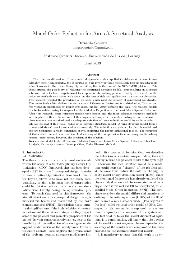 (PDF) Model Order Reduction for Aircraft Structural Analysis