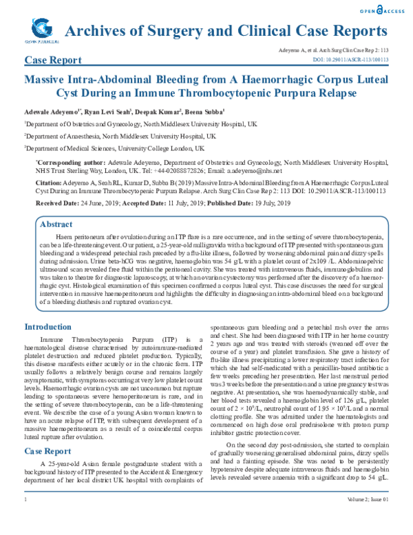 (PDF) Massive Intra Abdominal Bleeding from a Haemorrhagic Corpus ...