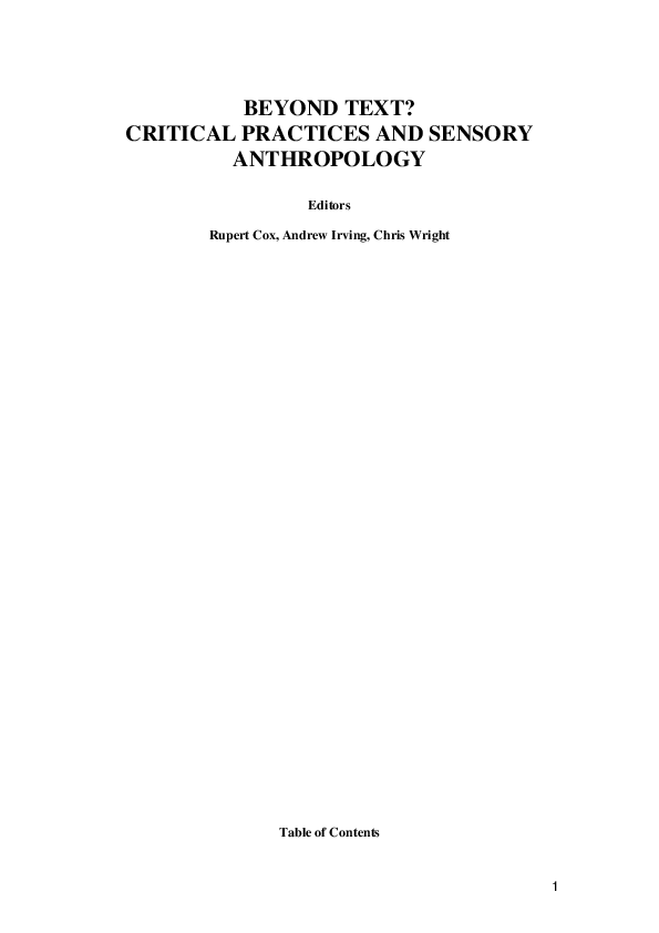 (PDF) 1 BEYOND TEXT ? CRITICAL PRACTICES AND SENSORY ANTHROPOLOGY Editors
