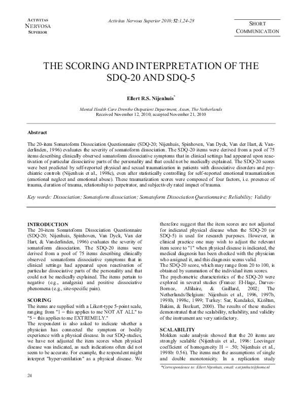 (PDF) The scoring and interpretation of the SDQ-20 and SDQ-5