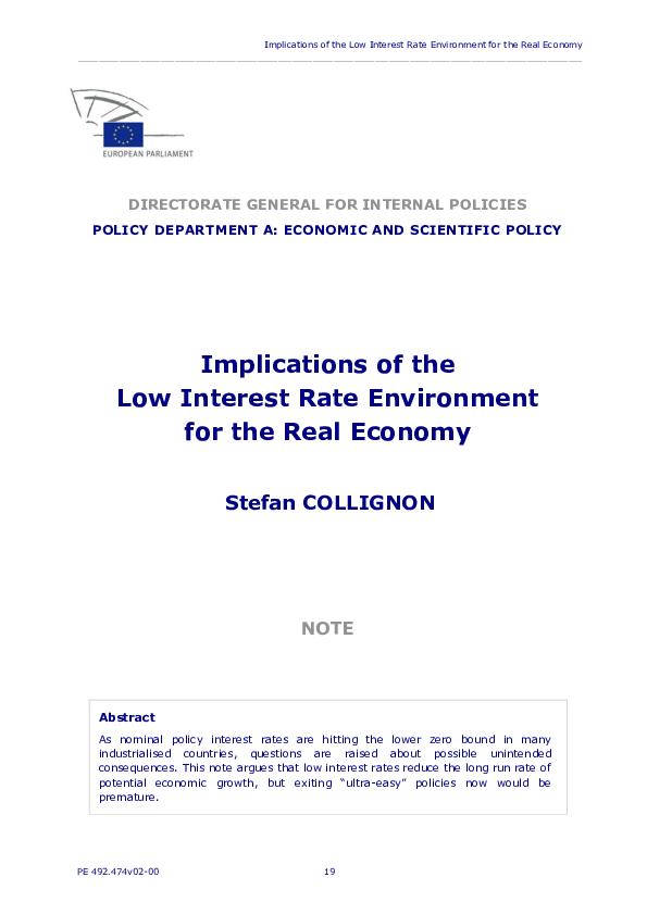 (PDF) Implications of the Low Interest Rate Environment for the Real ...