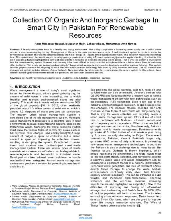 (PDF) Collection Of Organic And Inorganic Garbage In Smart City In ...