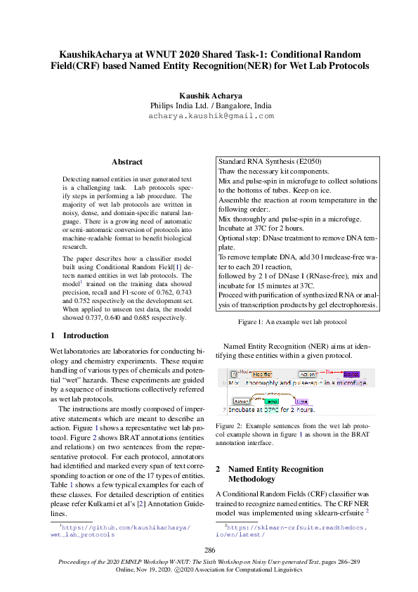 (PDF) WNUT 2020 Shared Task-1: Conditional Random Field(CRF) based ...
