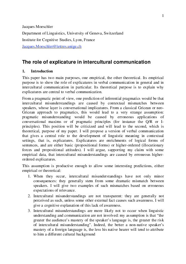 (PDF) The Role of Explicature in Intercultural Communication