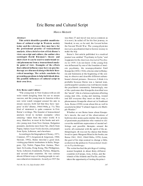 (PDF) Eric Berne and Cultural Script