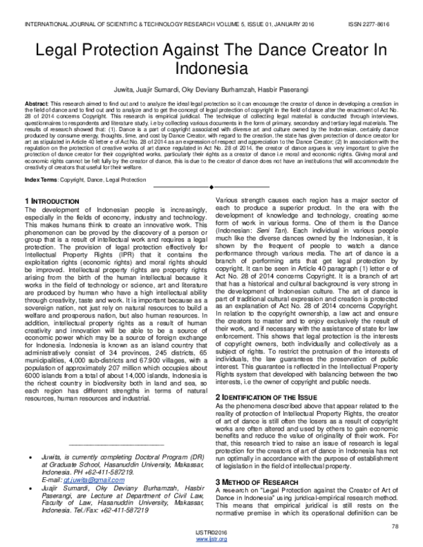 (PDF) Legal Protection Against The Dance Creator In Indonesia
