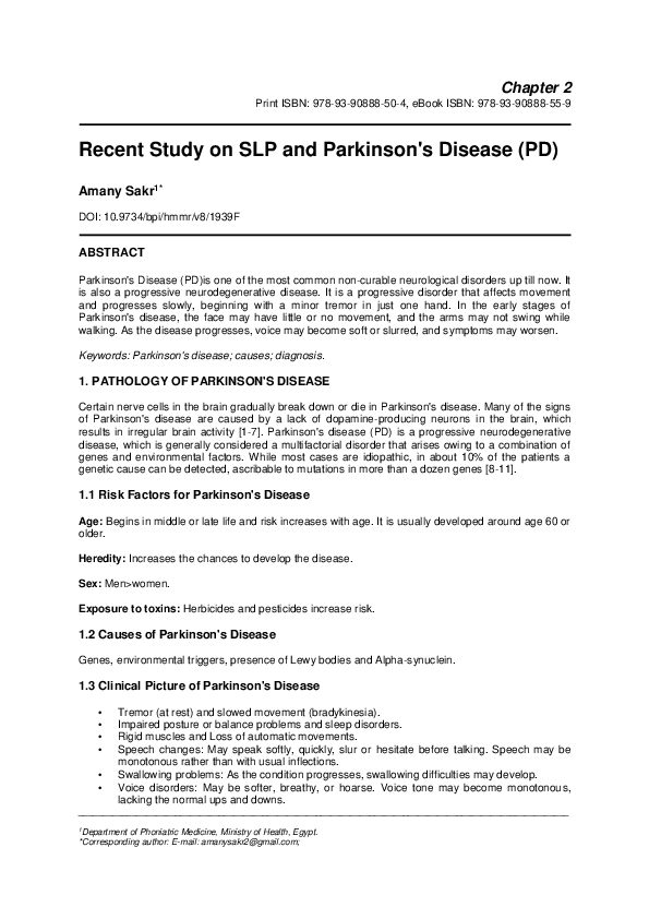 (PDF) SLP & Parkinson's Disease (PD) | Amany Sakr - Academia.edu