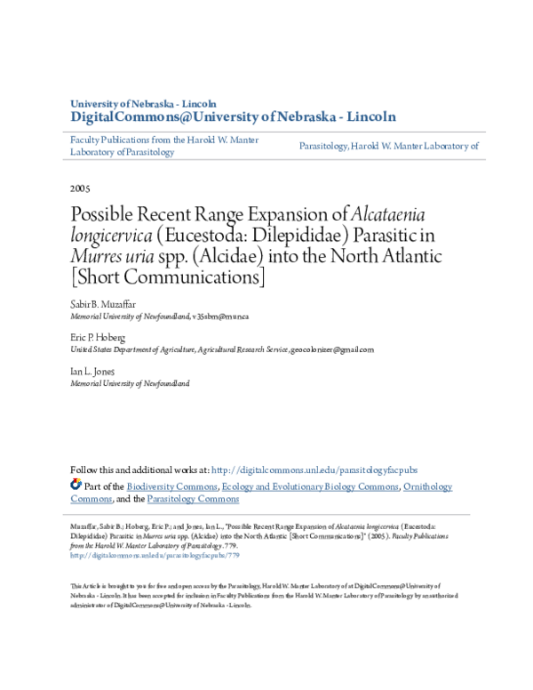 (PDF) Possible Recent Range Expansion of Alcataenia longicervica ...