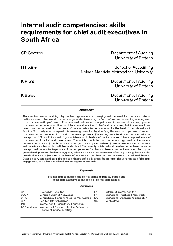 (PDF) Internal audit competencies: skills requirements for chief audit ...