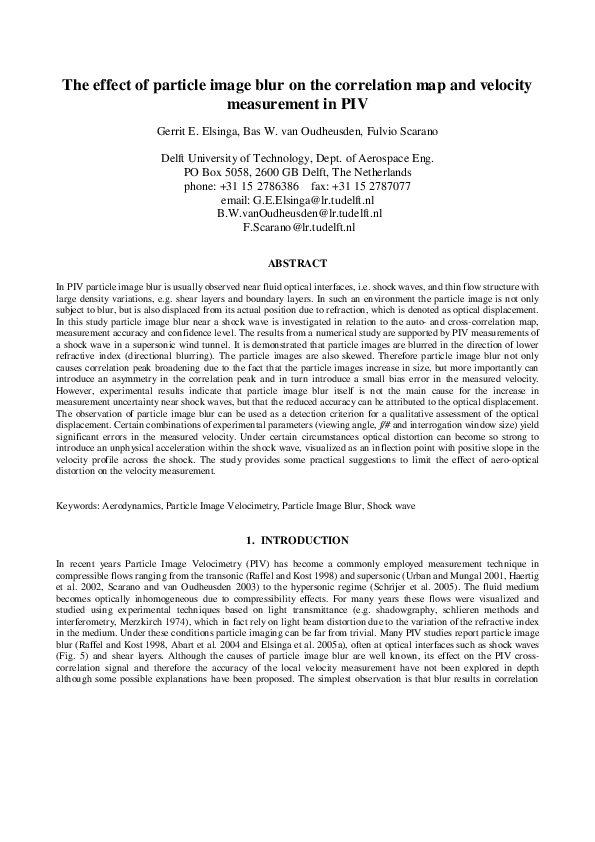 Pdf The Effect Of Particle Image Blur On The Correlation Map And