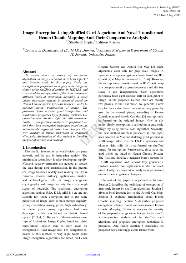 Pdf Image Encryption Using Shuffled Card Algorithm And Novel Transformed Henon Chaotic Mapping