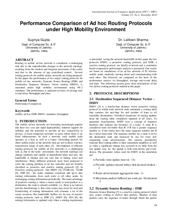 Pdf Performance Comparison Of Ad Hoc Routing Protocols Under High