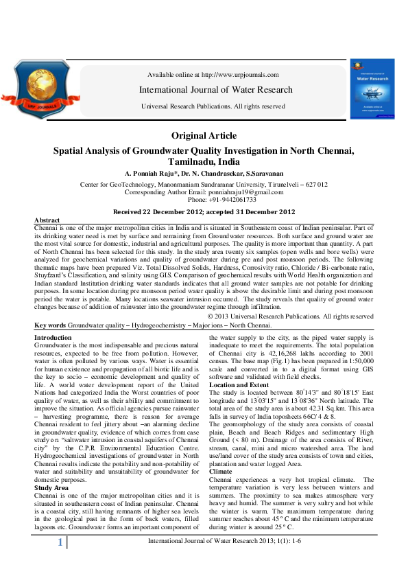 (PDF) Spatial Analysis of Groundwater Quality Investigation in North ...