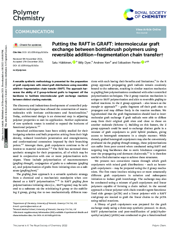 (PDF) Putting the RAFT in GRAFT: intermolecular graft exchange between ...