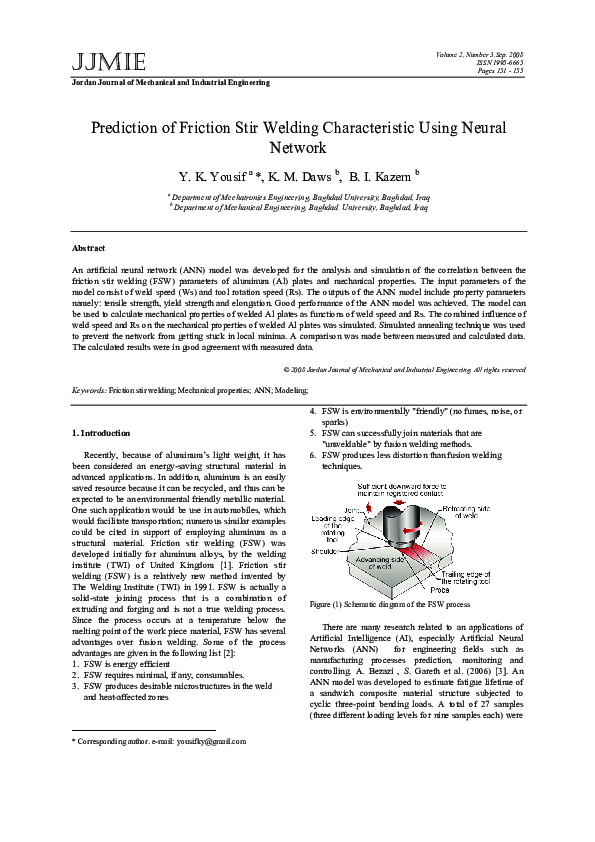 (PDF) Prediction of Friction Stir Welding Characteristic Using Neural Network