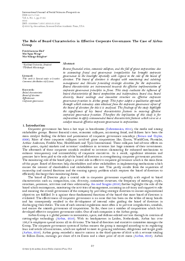 (PDF) The Role of Board Characteristics in Effective Corporate Governance: The Case of Airbus Group