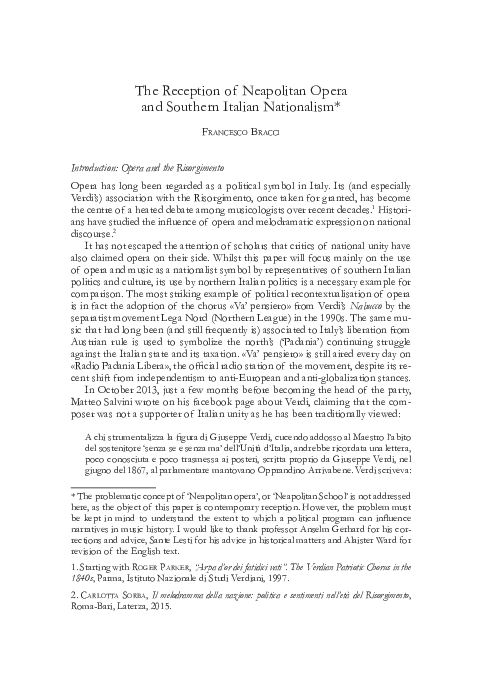 (PDF) The Reception of Neapolitan Opera and Southern Italian Nationalism