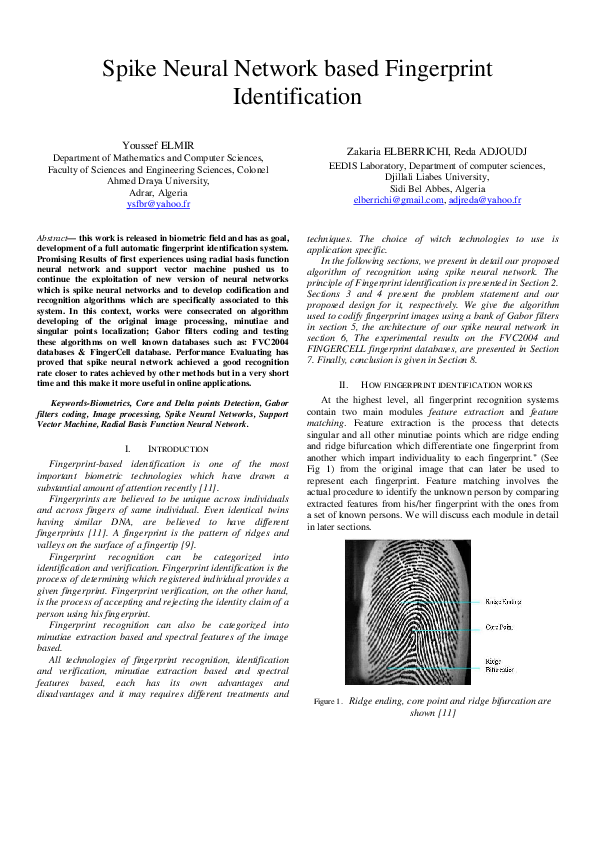 (PDF) Spike Neural Network based Fingerprint Identification