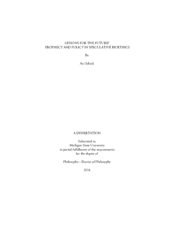 (PDF) Lessons for the future? Prophecy and policy in speculative bioethics