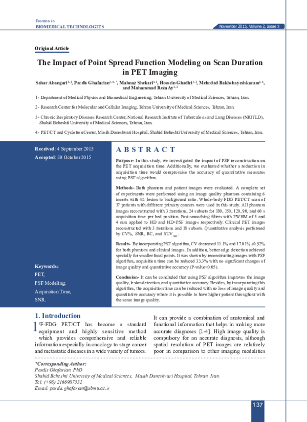 (PDF) The Impact of Point Spread Function Modeling on Scan Duration in ...