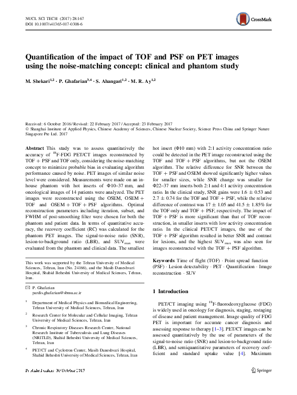 (PDF) Quantification of the impact of TOF and PSF on PET images using ...