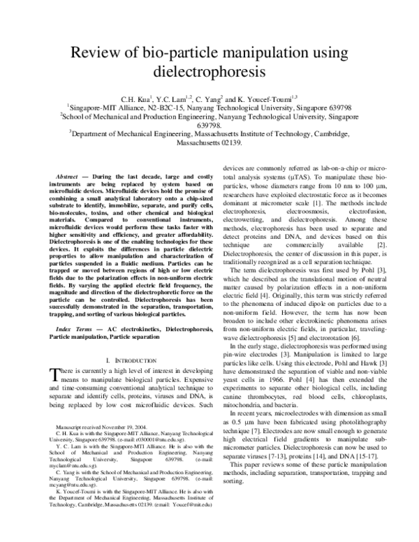 (PDF) Review of bio-particle manipulation using dielectrophoresis ...