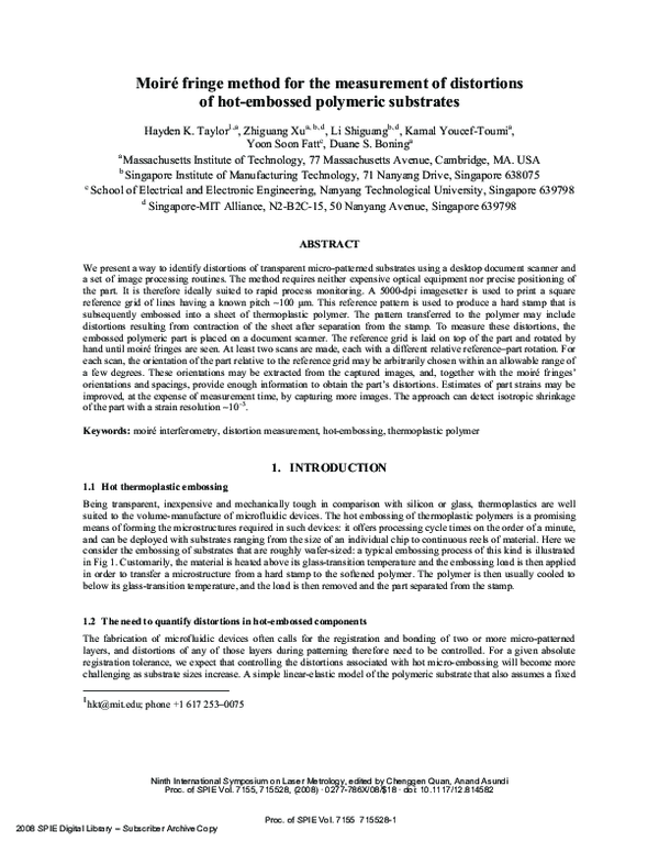 (PDF) Moire fringe method for the measurement of distortions of hot ...