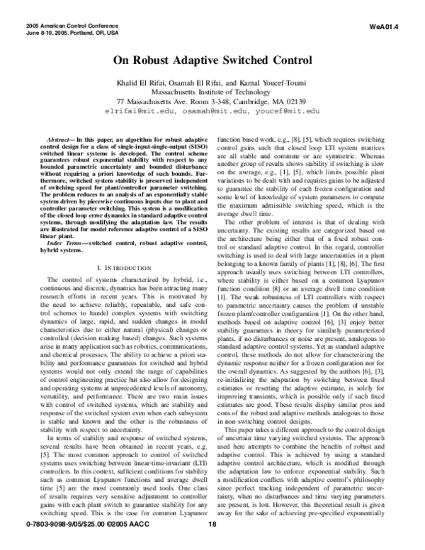 (PDF) On robust adaptive switched control