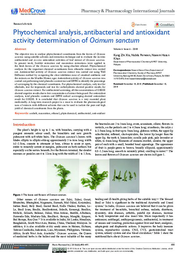 (PDF) Phytochemical Analysis, Antibacterial and Antioxidant Activity Determination of Piper Nigrum