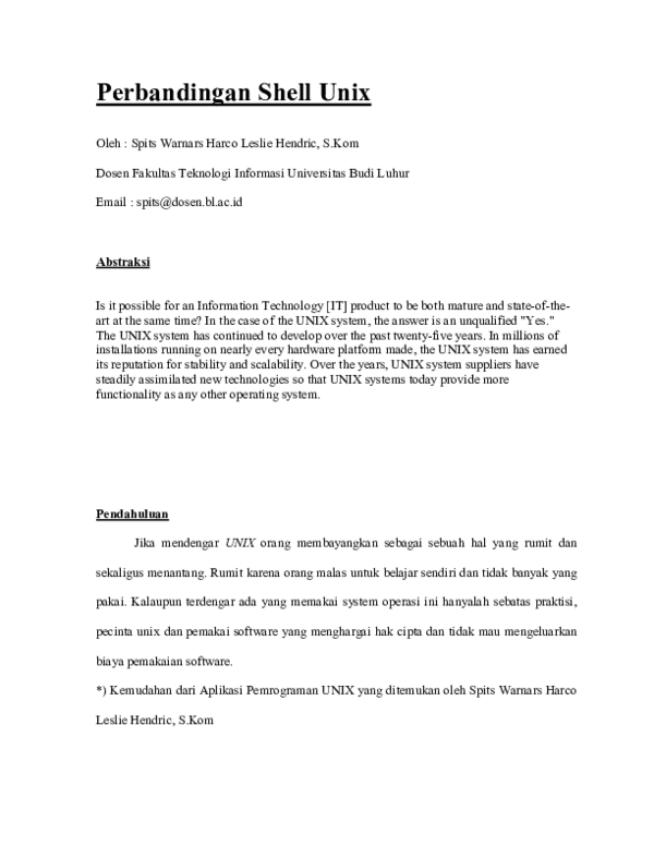 (PDF) Perbandingan Shell Unix