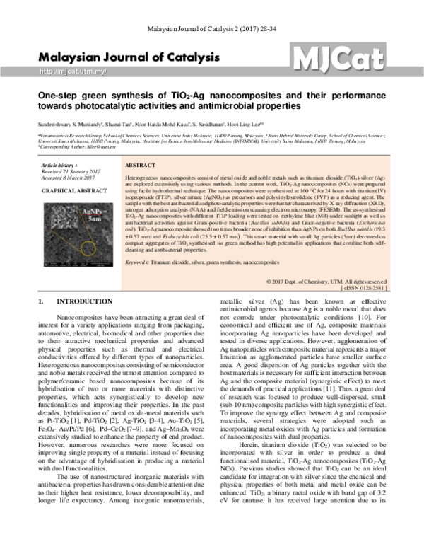 (PDF) One-step green synthesis of TiO2-Ag nanocomposites and their ...