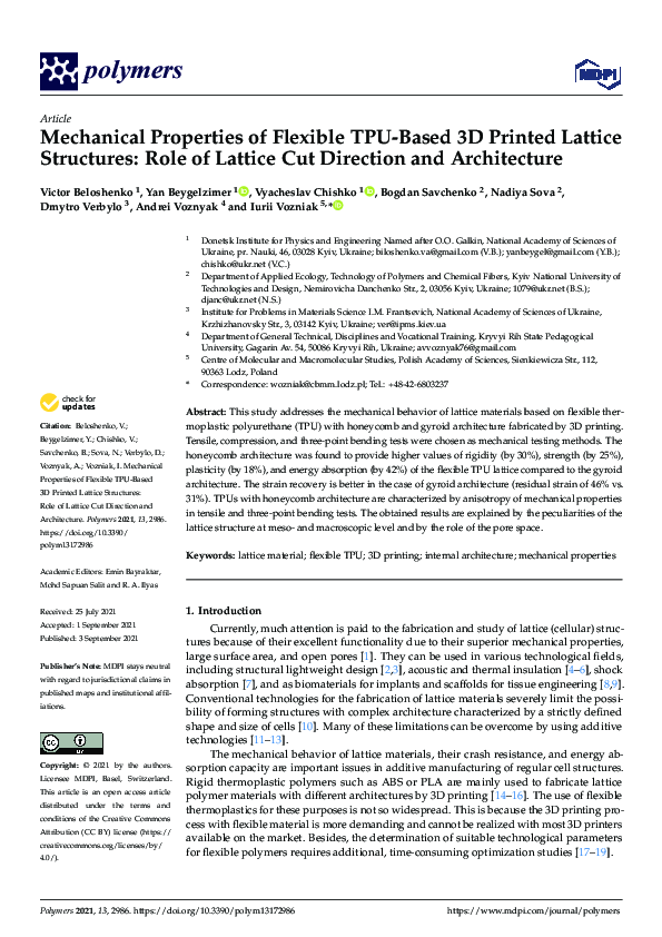 (PDF) Mechanical Properties of Flexible TPU-Based 3D Printed Lattice Structures: Role of Lattice ...