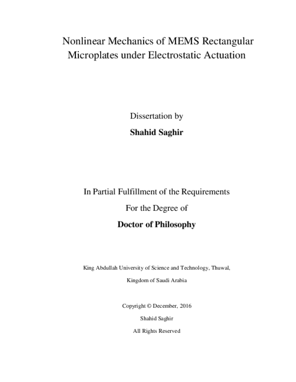 (PDF) Nonlinear Mechanics of MEMS Rectangular Microplates under ...
