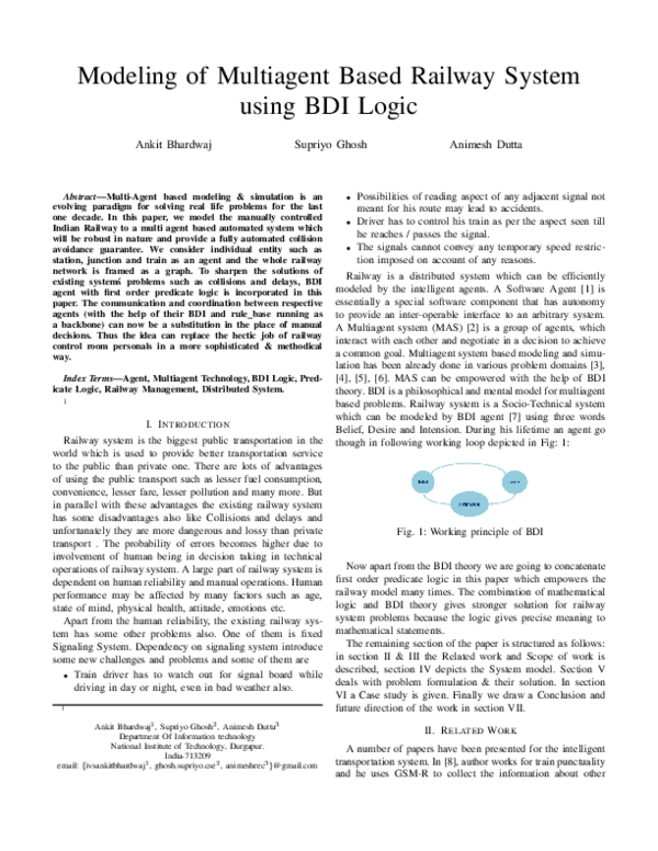 (PDF) Modeling of Multiagent Based Railway System using BDI Logic