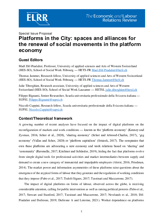 (PDF) Special Issue Proposal_Platforms in the City: spaces and ...