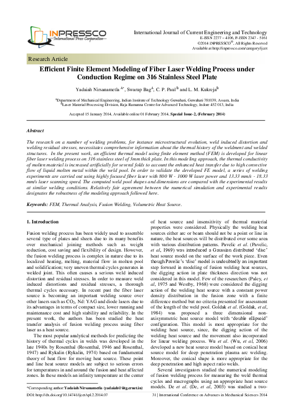 (PDF) Efficient Finite Element Modeling of Fiber Laser Welding Process ...