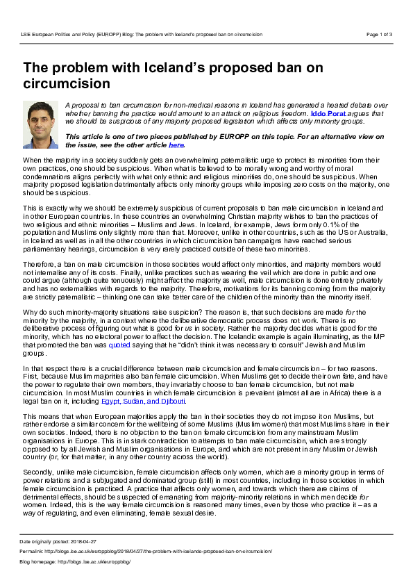 (PDF) The problem with Iceland's proposed ban on circumcision