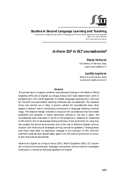 (PDF) Is there ELF in ELT coursebooks?
