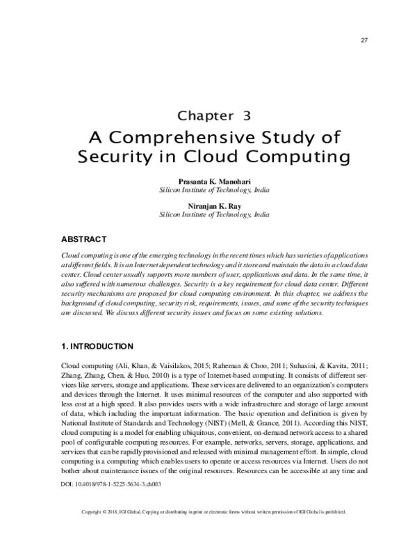 (PDF) A Comprehensive Study of Security in Cloud Computing