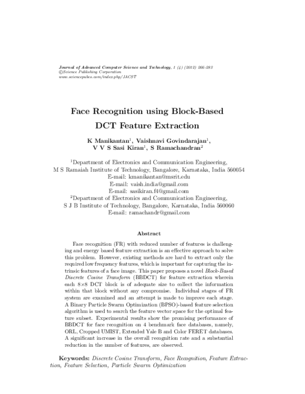 (PDF) Face Recognition using Block-Based DCT Feature Extraction