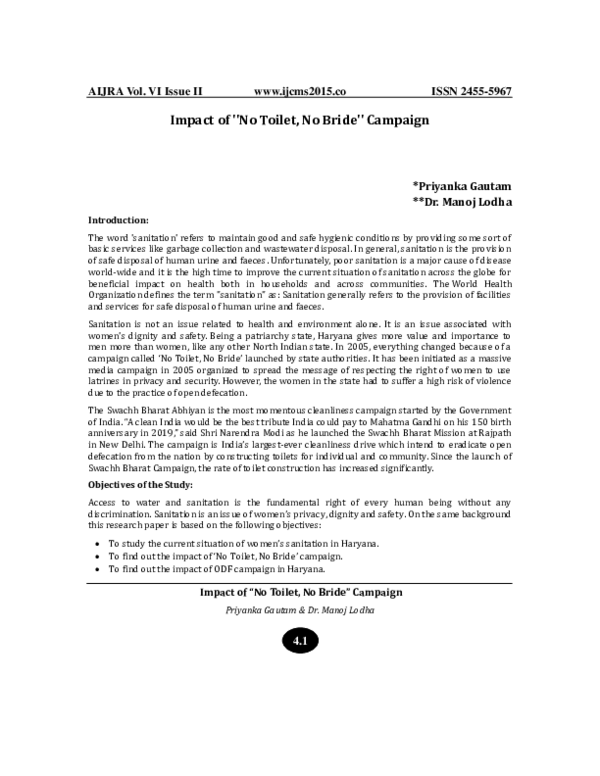 (PDF) Impact of "No Toilet, No Bride" Campaign