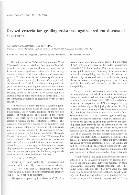 (PDF) Grading resistance against red rot disease of sugarcane: Revised ...
