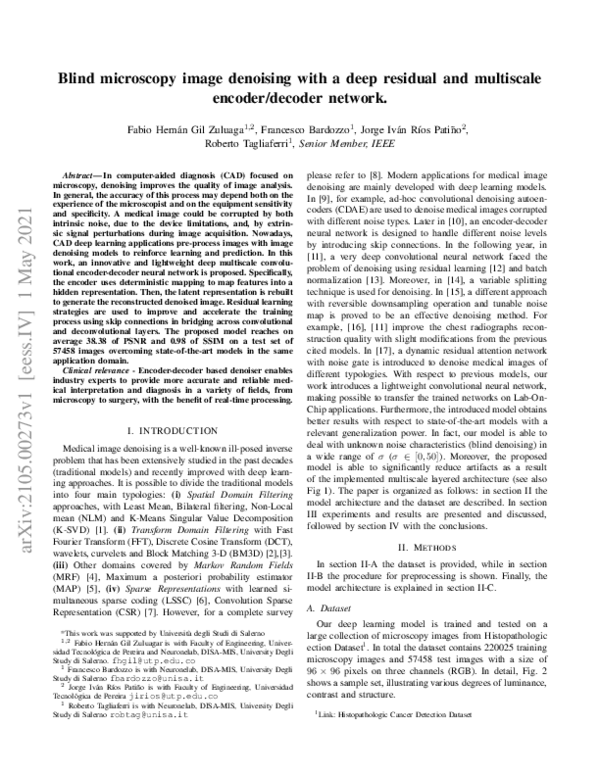 (PDF) Blind microscopy image denoising with a deep residual and multiscale encoder/decoder network