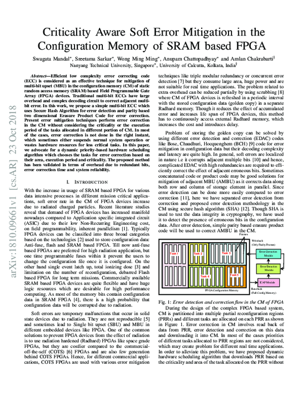 Pdf Criticality Aware Soft Error Mitigation In The Configuration Memory Of Sram Based Fpga