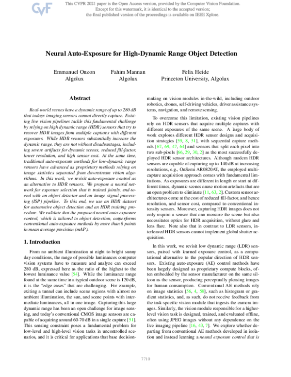 (PDF) Neural Auto-Exposure for High-Dynamic Range Object Detection