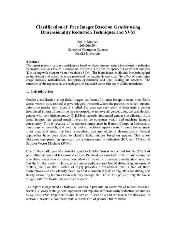 Classification Of Face Images Based On Gender Using Dimensionality Reduction Techniques And Svm