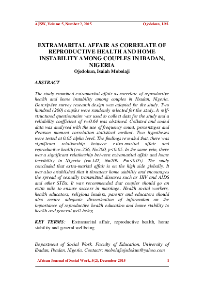 (PDF) Extramarital affair as correlate of reproductive health and home ...