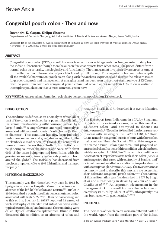 (PDF) Congenital pouch colon - Then and now